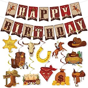 Cowboy Happy Birthday Party Decorations - NOVBAUB 29PCS Hanging Swirls Western Birthday Party Decorations Whirls Hanging Streamers Rodeo Hanging Swirls Streamers Cowboy Birthday Party Decorations