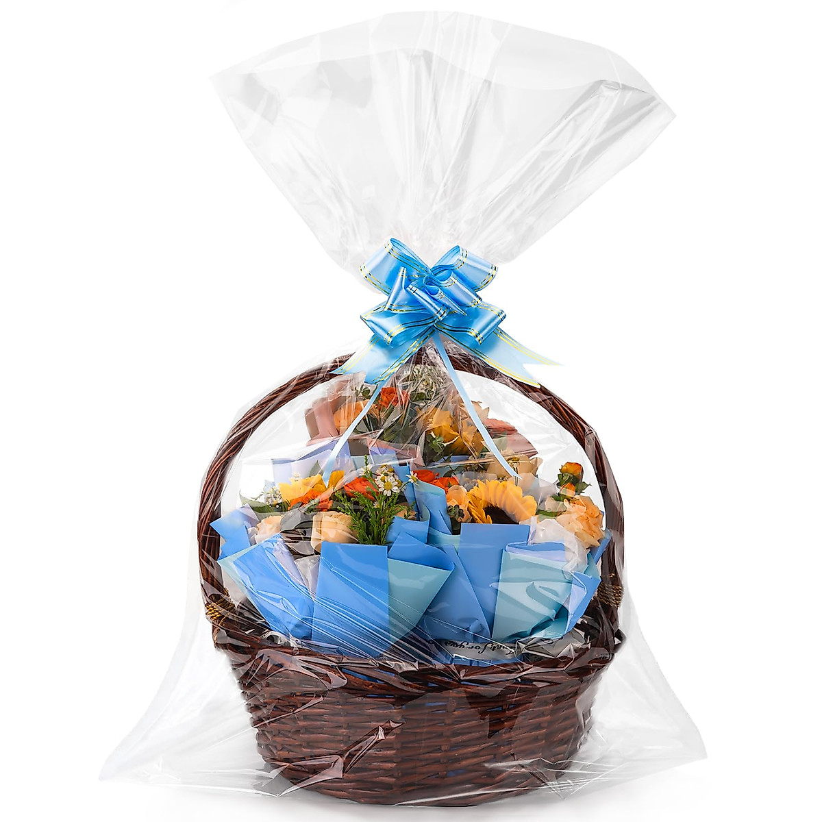 Aubeco 24 x 30 inch 20 Pcs Clear Basket Bags, Large Cellophane Wrap for Baskets, Plastic Bags for Basket