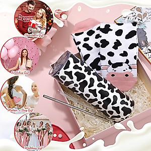 Potchen 2 Pieces Funny Cow Gifts Cow Print Tumbler Cow Socks Women's Socks Cute Animals Socks for Women Girls, 20 oz Skinny Stainless Steel Water Tumbler with Lids, Animal Lovers Gifts for Christmas