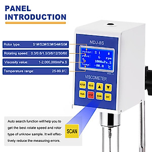 Saladulce Digital Rotary Viscometer, NDJ-8S Viscosity Meter Tester with Data Output,10-2,000,000 mPa.s Fluidmeter ±3% 100-240V