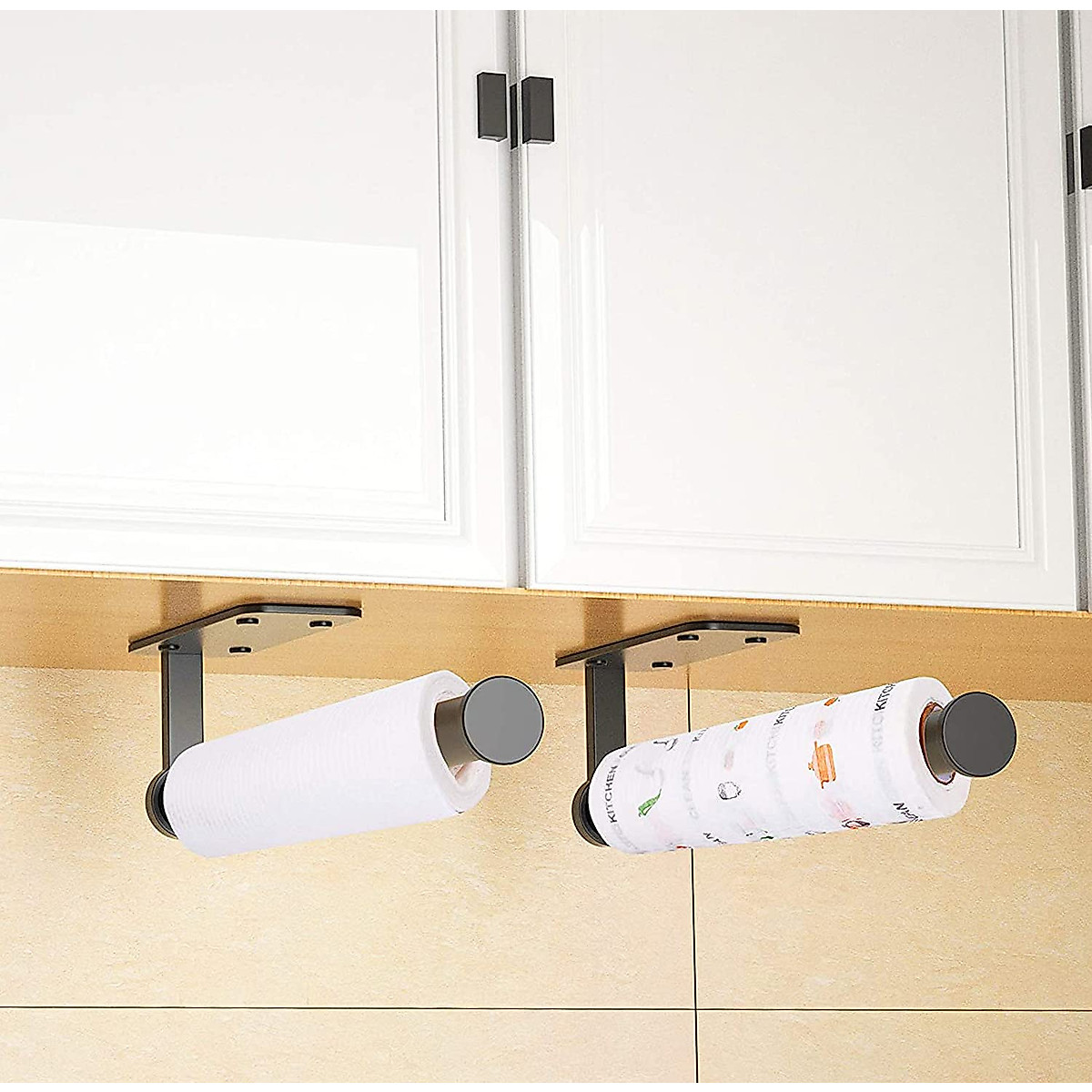 Paper Towel Holder Wall Mount, KeeGan 13 Inch Black Paper Towel Holder Self Adhesive Paper Towel Holder Under Cabinet with Screws, Vertically or Horizontally (Black)