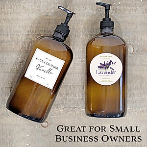 32-Ounce Amber Glass Lotion Pump Bottles (2-Pack); Quart Size Brown Bottles w/Black Plastic Locking Pump Dispensers; Includes Chalk Labels