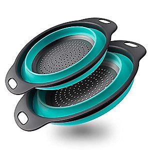 Collapsible Colander, Set of 2 PCS Collapsible Strainer, Space-Saving Kitchen Strainer, Food-Grade Silicone Folding Strainer Colander with Handle,7.7", 9.3"