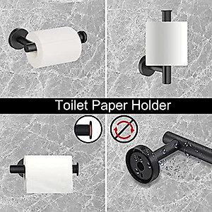8-Piece Bathroom Hardware Accessories Set: Matte Black Stainless Steel Wall Mount Kit Include 16" Hand Towel Bar | Towel Ring | Toilet Paper Holder | Razor Holder | 4 Robe Towel Hooks