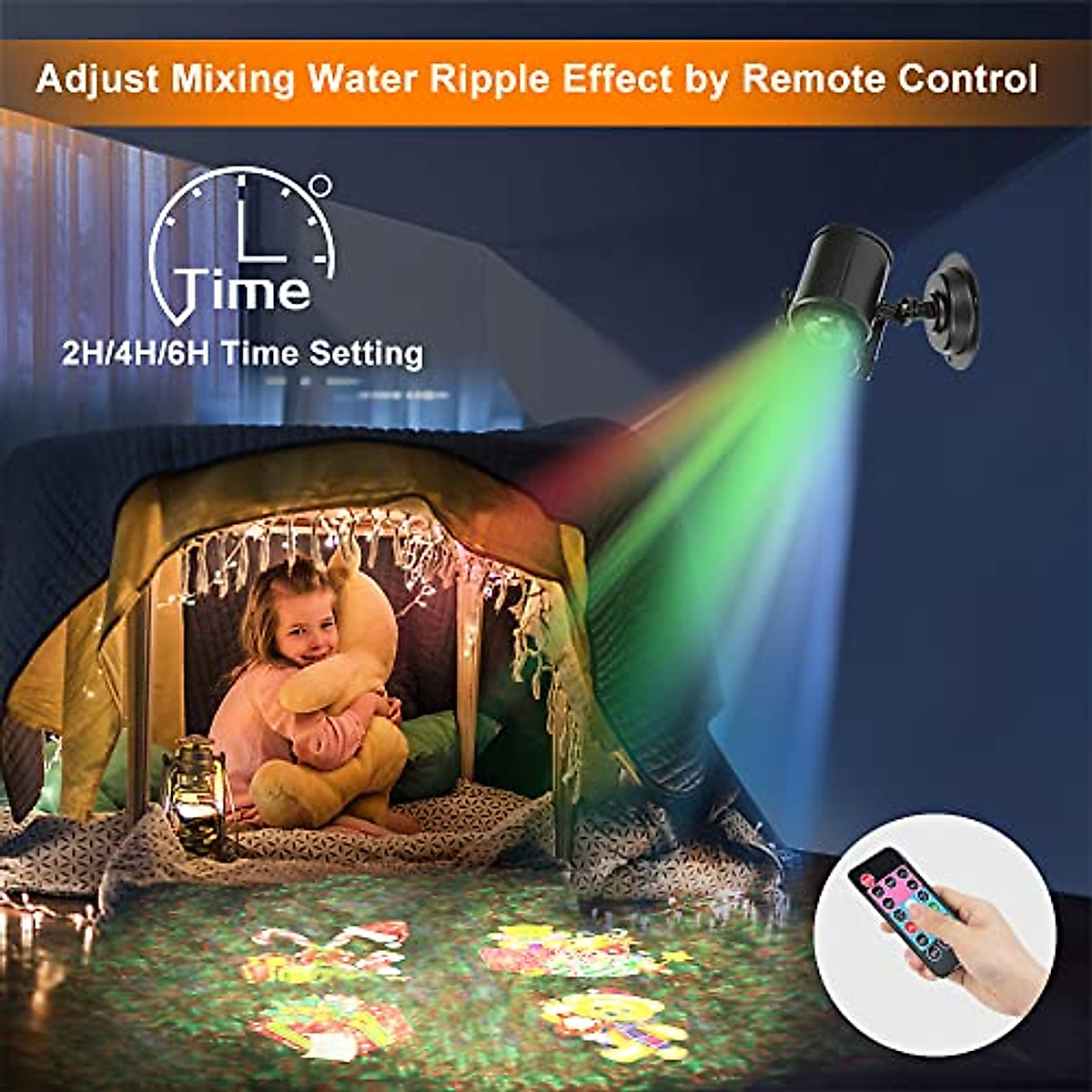 Christmas Projector Lights, LED Projection Light, 2 in 1 Water Wave Projector Light with 16 Switchable Patterns,Waterproof Landscape Light Show for Celebration Halloween Birthday and Party Decoration