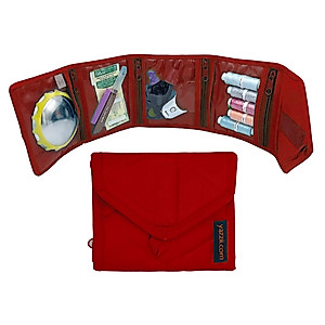 Yazzii Craft Travel Wallet - Portable & Multifunctional Craft Purse - 4 Pocket Organizer for Notions, Credit Cards, Jewelry, Accessories, Medicine, & More! Red