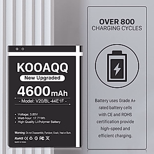 KOOAQQ Battery for LG V20, [2025 New Version] 4600mAh High Capacity Cell Phone BL-44E1F Replacement Battery for LG V20 Stylo 3/ Stylo 3 Plus H918 H910 LS997 US996 VS995 V995