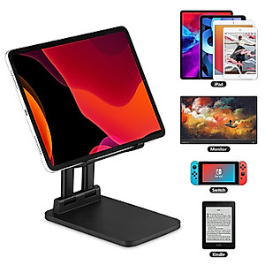 PEPPER JOBS Tablet Stand, Portable Monitor Stand 6.69 * 4.72" Wide, Dual Tube Foldable & Adjustable, iPad Stand Compatible with iPad Pro 11, 12.9, iPad Mini, Up to 15.6" Portable Monitor (Black)