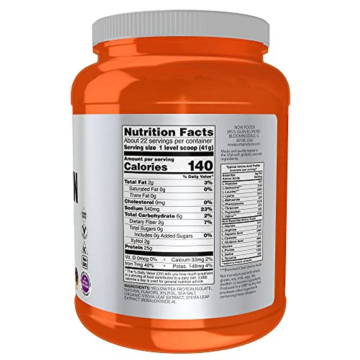 NOW Sports Nutrition, Pea Protein 25 g With BCAAs, Easily Digested, Vanilla Toffee Powder, 2-Pound