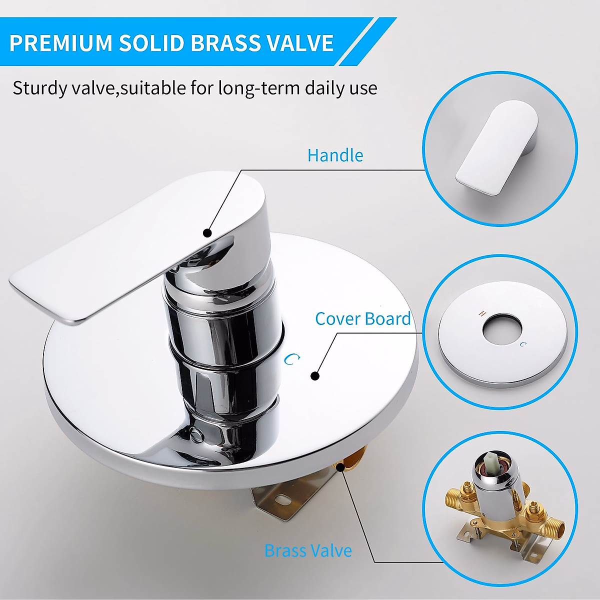 Taplong Round Single-Function Shower Handle Valve Trim Kit Bathroom Shower Valve Set Hot and Cold Mixer Wall Mount Shower Faucet Rough-In Valve-06161K