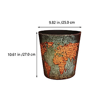 DOITOOL Retro Decorative Trash Can PU Leather Wastebasket Without Lid Waterproof Wastebasket 10 L/ 2.6 Gallon Capacity for Kitchen, Office, Living Room, Bedroom (Map)