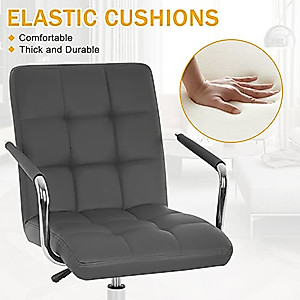 Mid-Back Desk Chair 360° Swivel Office Chair White, Study Chair with Armrest & Wheels, Modern Home Computer Chair, Soft Leather Conference Room Chair, Executive Home Office Chair (Grey, Standard)