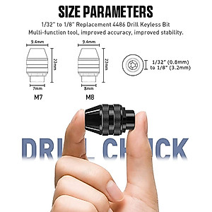 Drill Chuck Collet Set, 28 Pcs Chuck Collet Kit（1/32" - 1/8" ）Replacement 4486 Drill Keyless Bit Chuck Shank Rotary Tool Quick Change Adapter with Replacement 4485 Brass Collet Metal Set