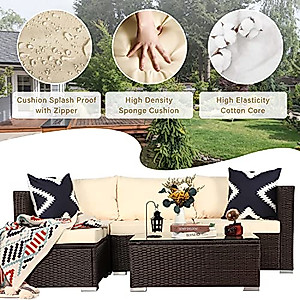 PAOLFOX 5 Piece Patio Furniture Sets,Patio Conversation Sets,Wicker Patio Furniture,Rattan Outdoor Furniture,Patio Sofa,Deck Furniture Brown/Beige