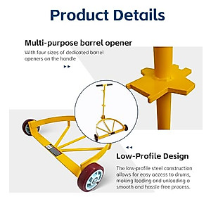 MaxWorks 50858 55 Gallon Drum Dolly, 1200lbs capacity, with 2 fixed PU Wheels and 1 swivel wheel - Low Profile Steel Oil Drum Caddy Oil Barrel Drum Roller Hand Cart