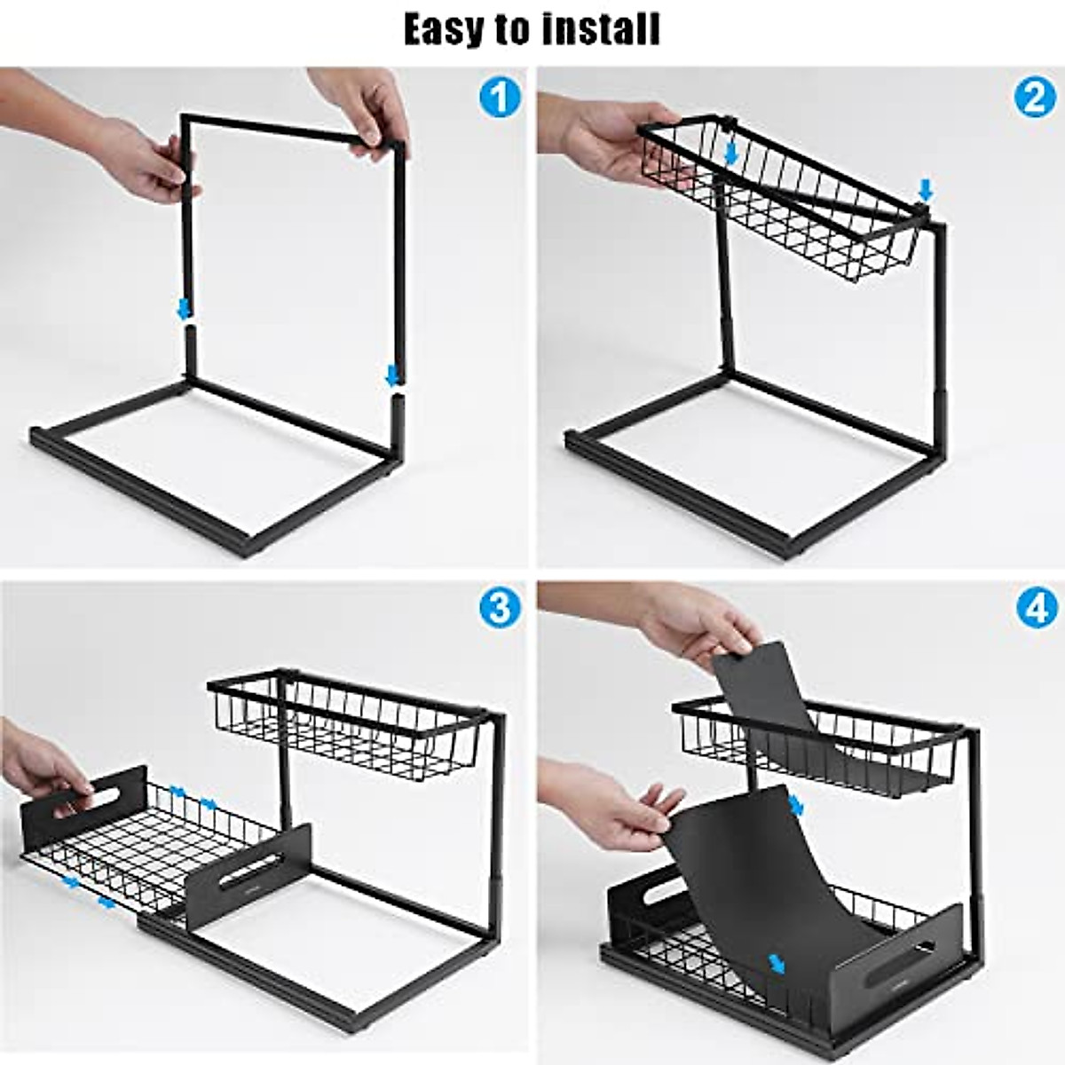 Under Sink Organizer - 2 Tier Bathroom Countertop Organizer Under Cabinet Storage for Kitchen, Under Sink Sliding Shelf Organizer Rack, Multi-Use Under Kitchen Sink Organizers and Storage