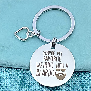 You're my Favorite Weirdo with a Beardo Keychain Funny Valentine's Day Gifts Keyring for Boyfriend Husband Bridegroom Fiancé Father's Day Keyring Anniversary Birthday Christmas Gifts for Men Jewelry