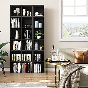 HOFFREE 6-Tier Narrow Bookcase Tall Wood Bookshelf Cabinet Cube Organizer Book Shelves Display Storage Shelves Rack for Small Spaces Home Office Living Room - Black