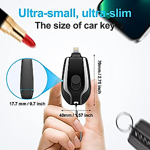 EMNT Keychain Portable Charger for iPhone, 1700mAh Mini Power Emergency Pod, Ultra-Compact External Fast Charging Power Bank Battery Pack, Key Ring Cell Phone Charger,Charger Smaller Than a Card,black