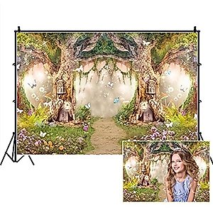 Leowefowa 10x6.5ft Enchanted Forest Backdrop Fairy Tale Forest Enchanted Garden Photography Background for Girl 1st Birthday Baby Shower Party Photoshoots Newborn Kids Children Cake Smash Studio Props