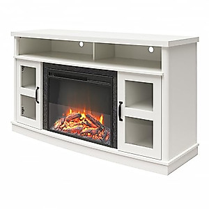 Ameriwood Home Barrow Creek Fireplace Console with Glass Doors, TVs up to 60", White