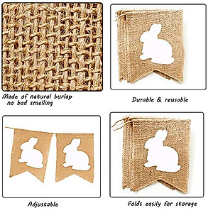 Easter Burlap Banners Decoartions, Rustic Rabbit Bunny Burlap Garland Banners for Easter Day Decorations Happy Easter Day Home Office School Party Supply