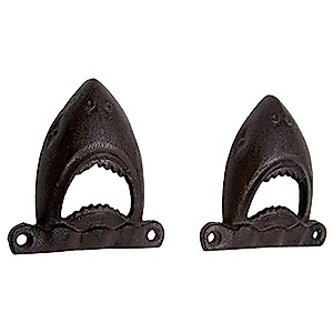 Cast Iron Shark Head Bottle Openers, Wall Mounted, Nautical Bar Décor, Set of 2, 3.5 Inches