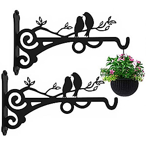 Qktxktzy Multipurpose Hanging Basket Plant Brackets Outdoor Indoor, Heavy Duty Solid Steel Plant Hangers, Wall Mounted Lantern Hooks for Garden Plants Flower Light Bird Feeder, Pack of 2 Black