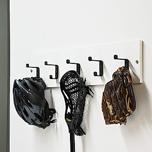 Amazon Basics Straight Steel Double Prong Coat Hook, Flat Black, 5-Pack