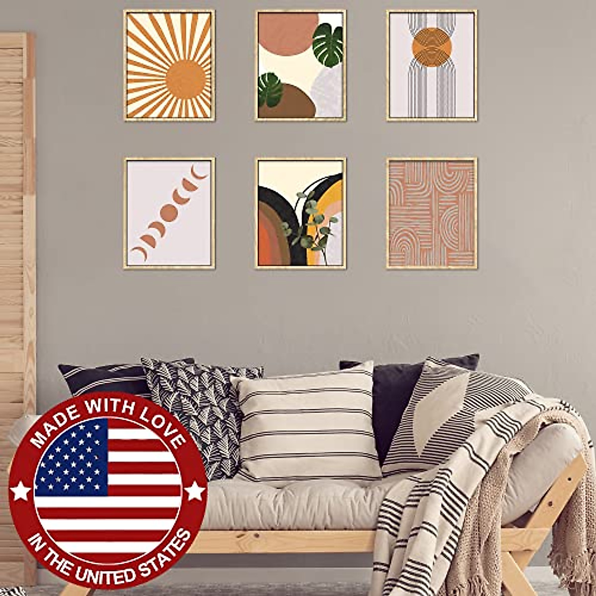 Villa Posh Boho Wall Decor Art Prints - Set of 6 Mid Century Modern Decor on Canvas Style Cardstock - Neutral Wall Art Minimalist Wall Art Pictures For Wall Eclectic Wall Art - 8x10 Prints UNFRAMED