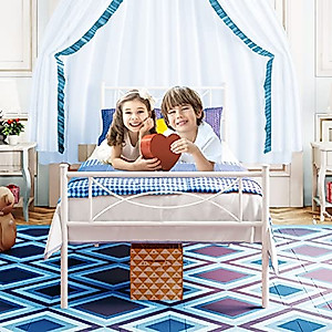 GIME Twin Bed Frames with headboard for Girls Boys Adults Teenagers, Twin Size Bed Frame Single Platform Beds with Storage for Student, Easy Assembly, No Box Spring Needed, White