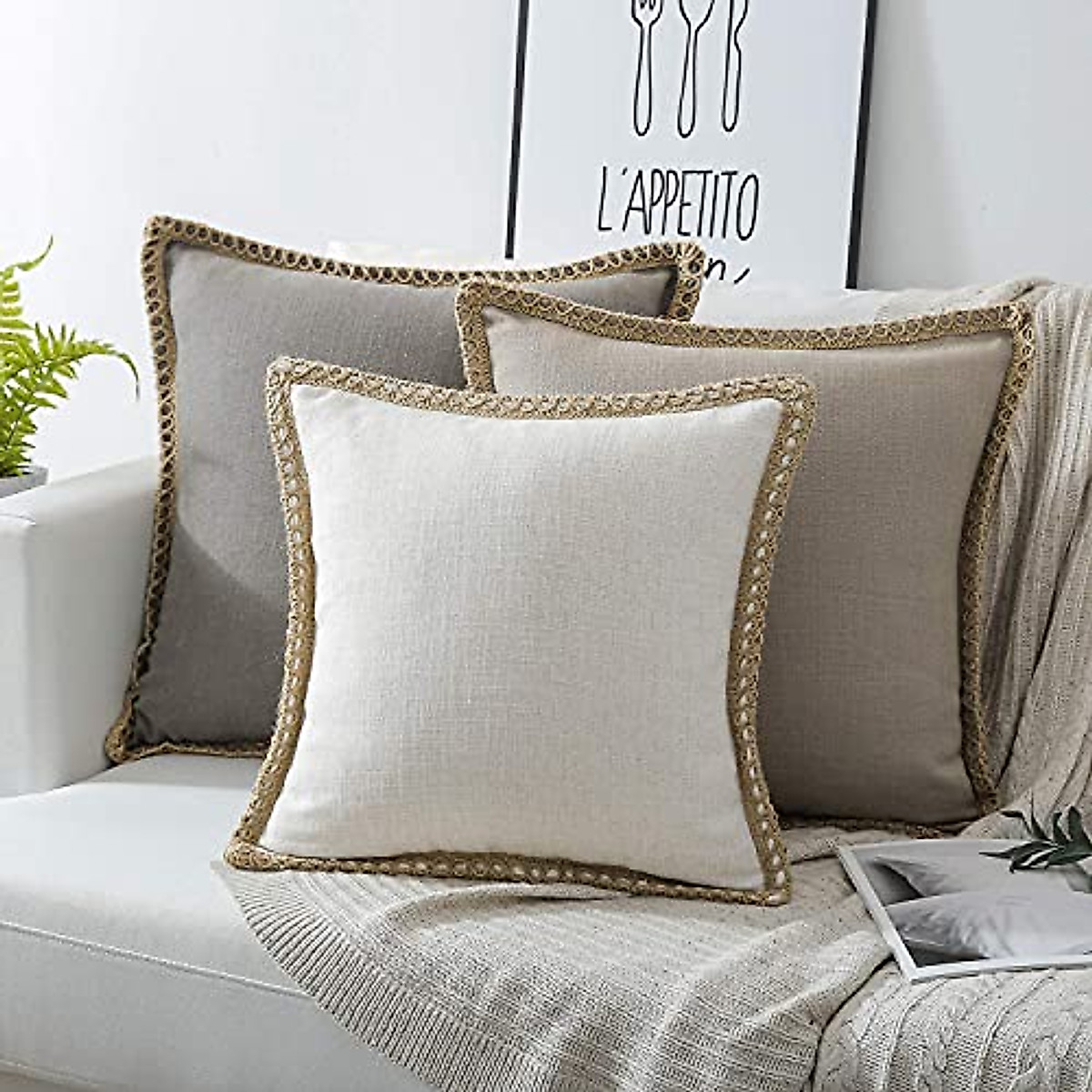 Phantoscope Bundles, Farmhouse Burlap Linen Trimmed Pillow Cover, Off White, 12 x 20 inches & Hypoallergenic Cotton Pillow Insert 12 x 20 inches