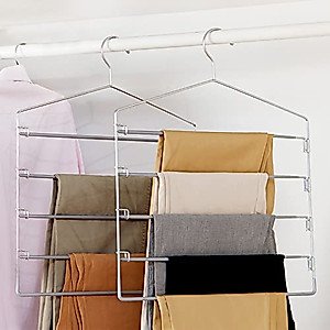 Boddenly Hangers Pants Space Hanger Multiple Saving Organizer Arm Closet Hangers Jeans Pieces Rack Hanger Pants 2 Trousers With Non-Slip Pants Swing Rack in Sink Basket (Silver, One Size)