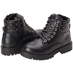 Vince Camuto Girls' Biker Boots - Quilted Chunky Combat Moto Biker Work Boots (Little Girl/Big Girl), Size 1.5, Black