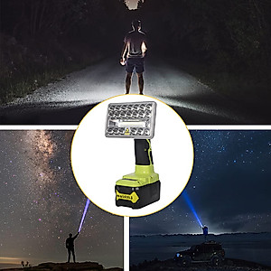 DTEZTECH 18W LED Work Light for Ryobi One+ 18V Li-ion Ni-Cad Ni-Mh Battery, 2000LM Zinc Alloy Flashlight Spotlight with 3 Light Modes, 110 Degree Pivoting Head Indoor Outdoor Use……