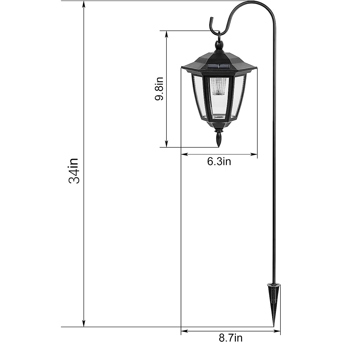 Viewsun 34 Inch Solar Hanging Lights, Shepherd Hook Lights with 2 Shepherd Hooks Waterproof Outdoor Decorative Solar Lantern Lights for Garden Decor, Patio, Backyard, Pathway, 2 Pack