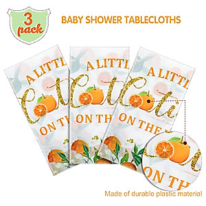 Little Cutie Tablecloth Orange Fruit Party Supplies Little Cutie is on The Way Disposable Plastic Table Cover for Citrus Baby Shower Birthday Tangerine Party Decoration, 54 x 108 Inches (3 Pack)