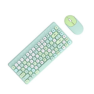Wireless Keyboard and Mouse Combo for,Wireless Cute Mix Color 86 Keys Retro Round Concave Wireless Keyboard,Professional 1200DPI Gaming Keyboard Mouse (Green)