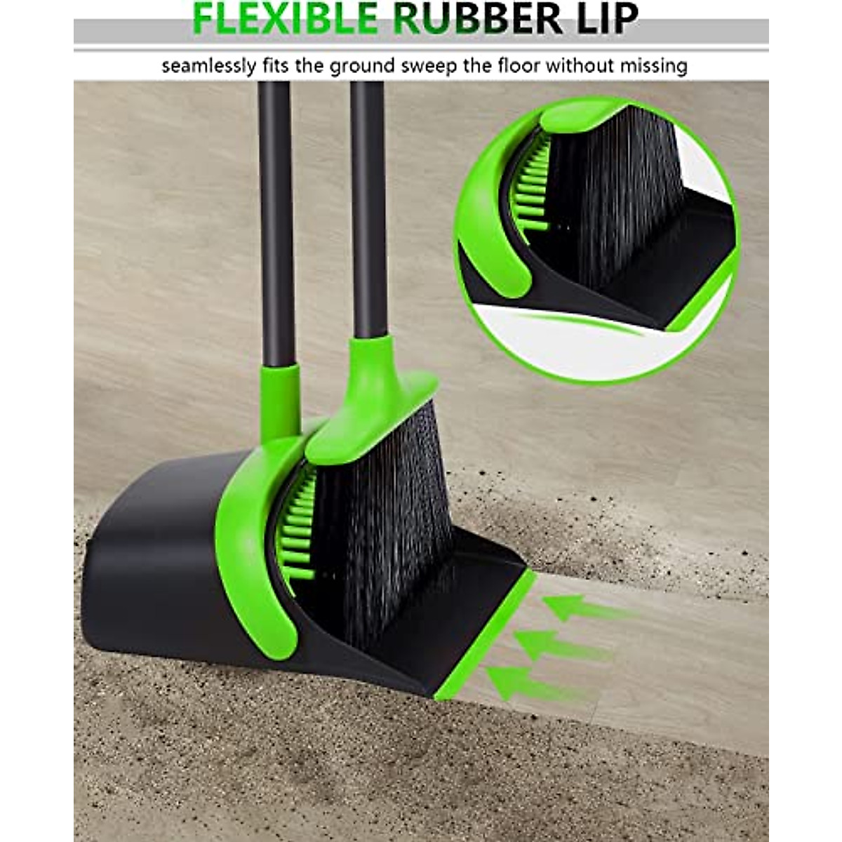 Broom and Dustpan Set, Broom and Dustpan, Broom and Dustpan Set for Home, Upgrade 52" Long Handle Broom with Stand Up Dustpan Combo Set for Office Home Kitchen Lobby Floor Use, Dust pan and Broom Set