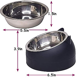 PINVNBY 2PCS Raised Cat Bowl Tilted 15° Slanted Elevated Bulldog Feeder Non-Spill Dog Kitten Food Dish Anti-Slip Detachable Pet Stainless Steel Slope Base for Small Pets Black&White
