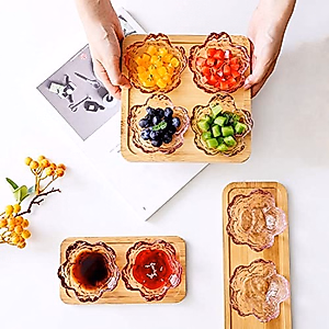 Halyuhn 6 Pack Mini Pink Bowls for Charcuterie Board, 3”Width Tiny Stackable Soy Sauce Dish, Clear Glass Flower Shaped Snack Dip Bowl Décor Side Dish with Wavy Edge Dessert Bowl Prep Seasoning Dish