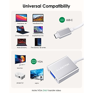 LENTION USB C to VGA Cable Adapter,Type C to VGA Monitor Converter Compatible 2023-2016 MacBook Pro 13/15/16,New Mac/MacBook Air/Surface,iPad Chromebook,Galaxy,Dell XPS,Phone,More(1080VGA,Sliver)