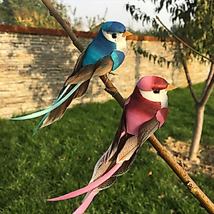 LWINGFLYER 12pcs Clip on Artificial Simulation Foam Birds Feather Long Tail Feather Fake Birds for Craft Home Ornaments Garden Wedding Decoration Embellishing 12cm/4.7inch