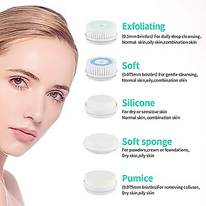 MALKERT Facial Cleansing Brush with 5 Brush Heads, 3 Modes Skin Care Brush Device, Electric Rechargeable Waterproof Face Spin Brush, Massager for Deep Cleansing and Scrubbing, Exfoliating