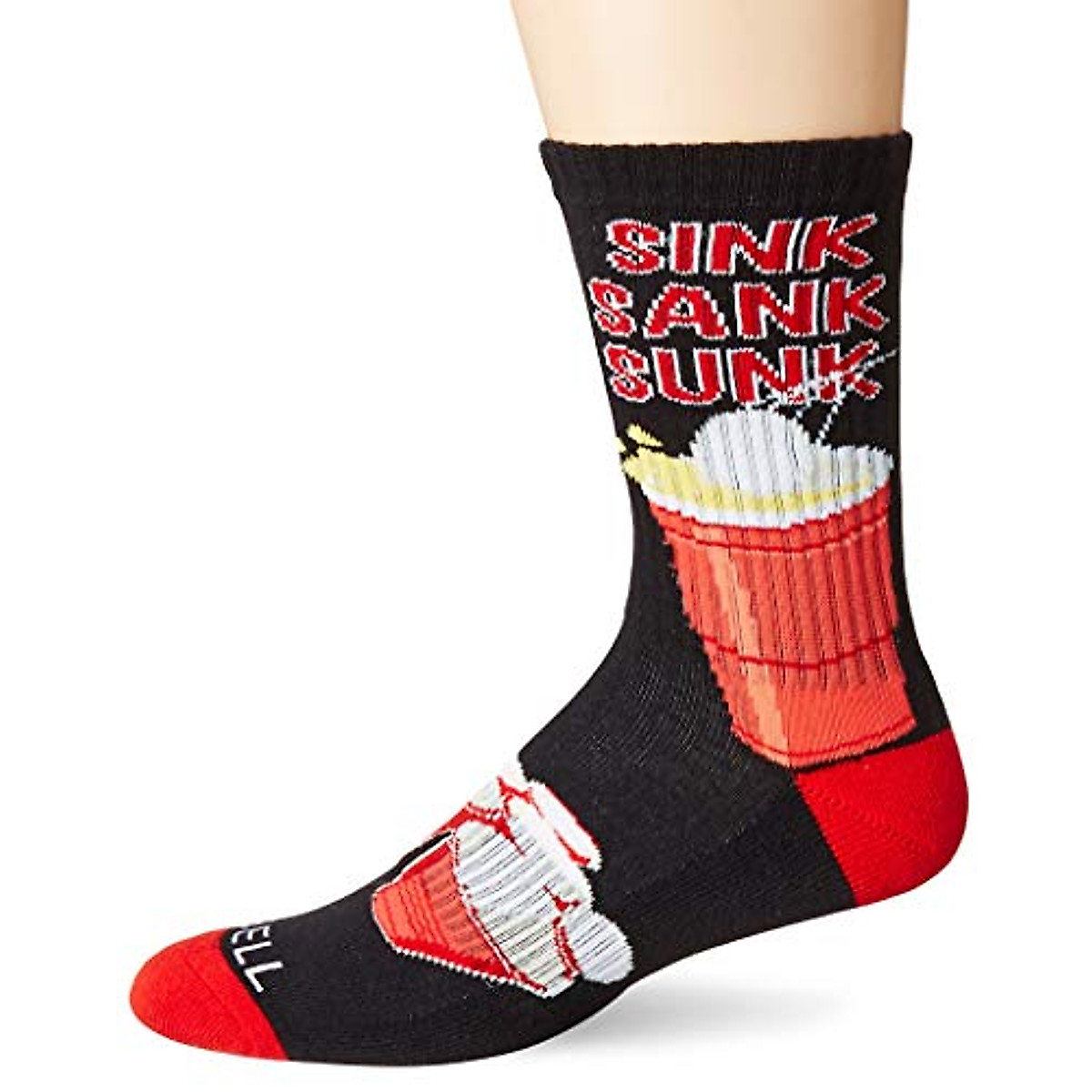 K. Bell Men's Food and Drink Casual Novelty Crew Socks, Sink Sank Sunk (Black), Shoe Size: 6.5-12