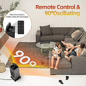 Space Heater,1500W Oscillating Heater for Indoor Use with ECO Thermostat,Remote,4 Modes and 24H Timer, TABYIK Portable Electric Heaters with 6 Protection for Small Room for Office