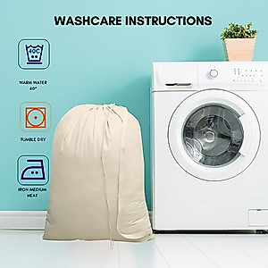 Laundry Bag | Travel Laundry Bag for Dirty Clothes |Canvas Cotton Long Strap to Carry |Hamper Liner Bag | Drawstring Closure Washable Home Storage College Dorm| 2 Pack 28x36 Inch Natural