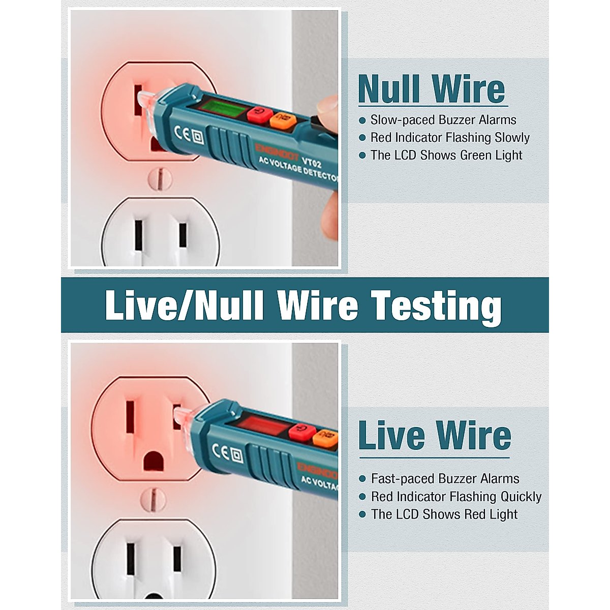 Non-Contact Voltage Tester, Dual Range Voltage Tester AC 12V-1000V/48V-1000V, ENGiNDOT Live/Null Wire Tester, Electrical Tester with LCD Display, Buzzer & Light Alarm, Breakpoint Test (Blue)