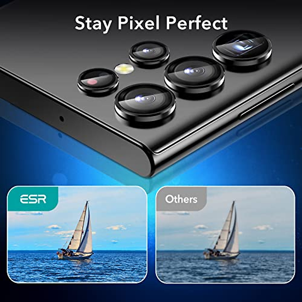 ESR Camera Lens Protector Compatible with Samsung Galaxy S22 Ultra (2022), Scratch-Resistant Ultra-Thin Tempered Glass with Aluminum Edge, Set of 5, Black