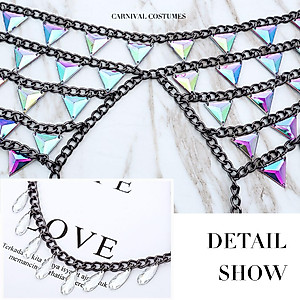 Aiosy Boho Body Chain Bra Silver Sexy Rhinestone Bikini Bra Body Halter Backless Sequins Chain Bra Beach Body Accessories Jewelry for Women (Top)